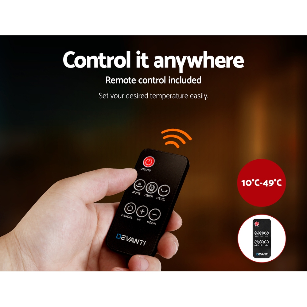 Devanti 2000W Wall Mounted Panel Heater - Black - Shopy Mart